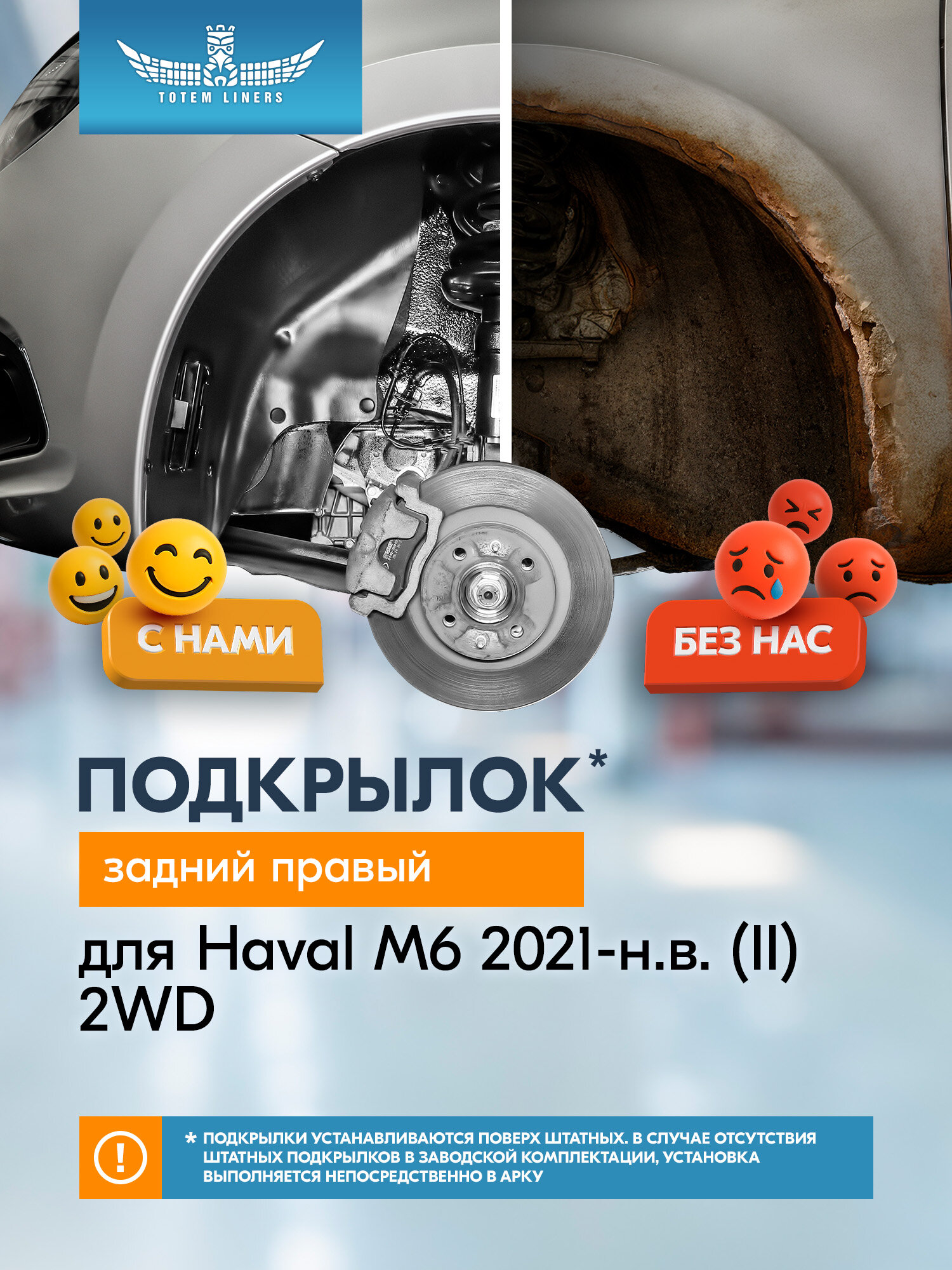 Подкрылок (локер) для Haval M6 2021-н. в. (II) 2WD Totem Liners, задний правый, 1 шт. / Хавал М6