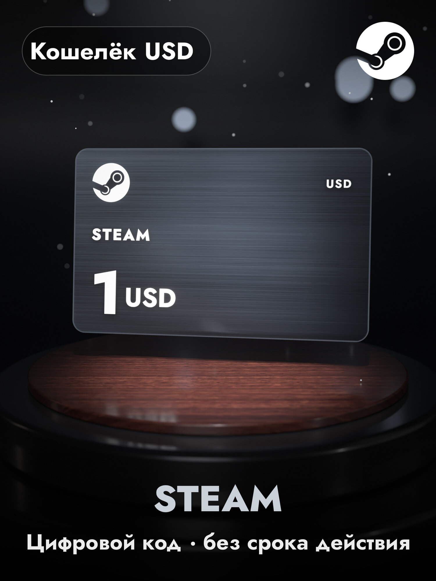 Пополнение Steam (Стим) 1 доллар, код пополнения счета и кошелька Steam Wallet по логину, кошелёк в долларах (USD)