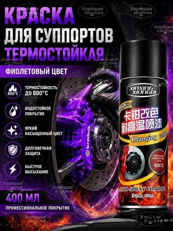 Аэрозольная краска Термостойкая, Гладкая, Глянцевое покрытие, 0.4 л, 250 кг, фиолетовый