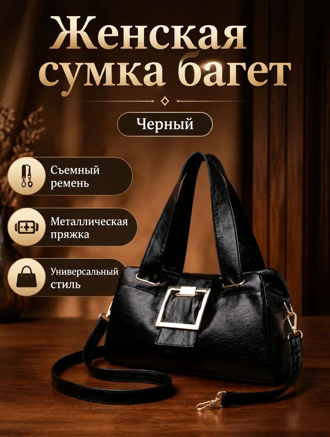 Сумка багет , черный — фото 1