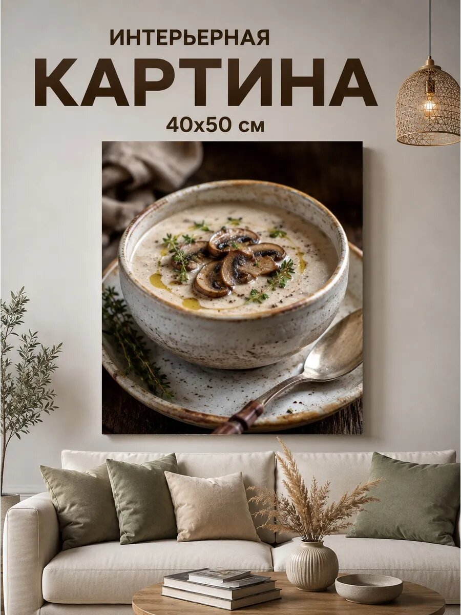 Картина на холсте интерьерная 40x50 Кремовый грибной аромат