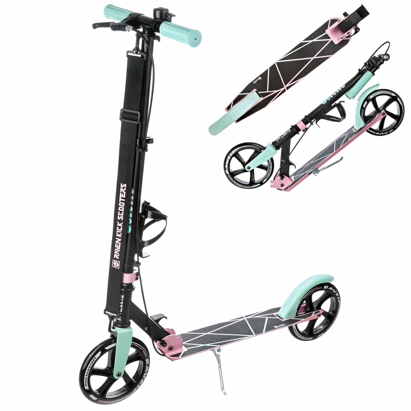 DECATHLON самокат Raven Estelle, черный, розовый, зеленый