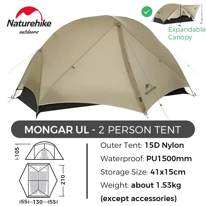 Палатка Naturehike Mongar для 2 человек ультралегкая палатка для кемпинга палатка для户外活动 двойной слои водонепроницаемая палатка 3 сезона портативная палатка