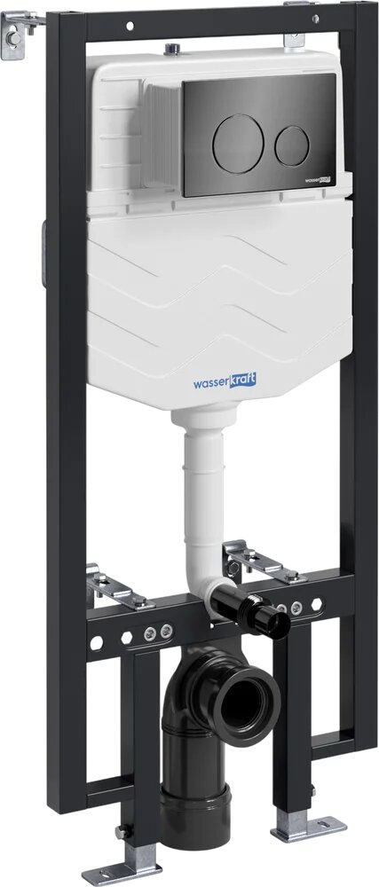 Инсталляция с кнопкой Wasserkraft Vils 56TLT.010. ME. PB02 50 см, крепление к стене/к полу, с регулировкой по высоте, кнопка для унитаза черная, глянцевая, с шумоизоляцией