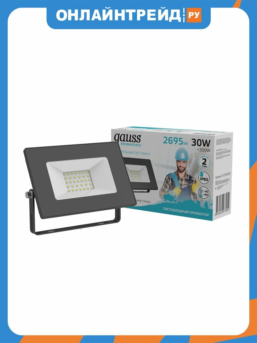 Прожектор Gauss Elementary 30W 2695lm IP65 4000К черный 1/10
