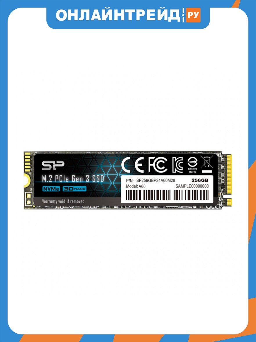 SSD диск Silicon Power SiliconPower P34A60, 256 Gb, M.2 2280, PCI-E x4 (SP256GBP34A60M28)