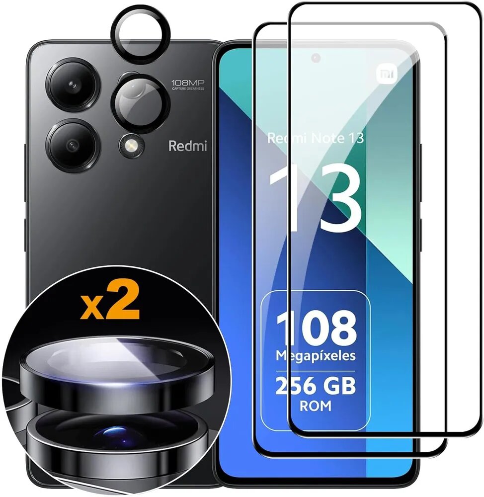 Пленка для Xiaomi Redmi Note 13 4G / Чехол для Редми Нот 13 4G закаленное стекло 2+1 шт Задняя защитная пленка для камеры + защитные протекторы экрана, HD устойчивое к царапинам закаленное стекло