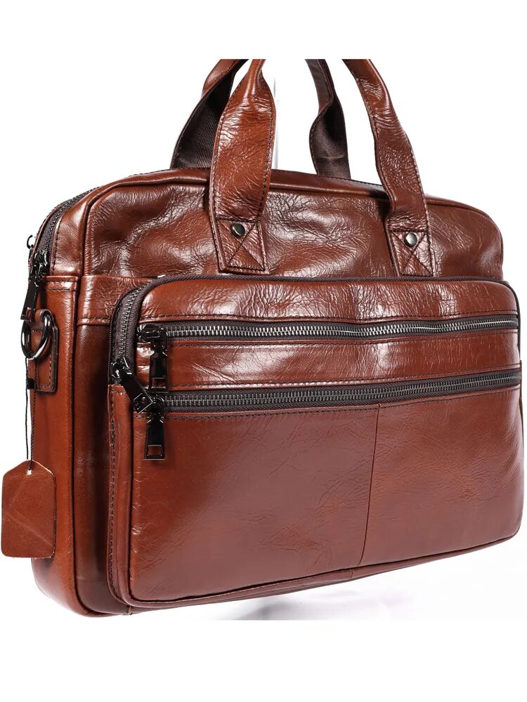Мужская сумка портфель из натуральной кожи коричневая 38x28x8см