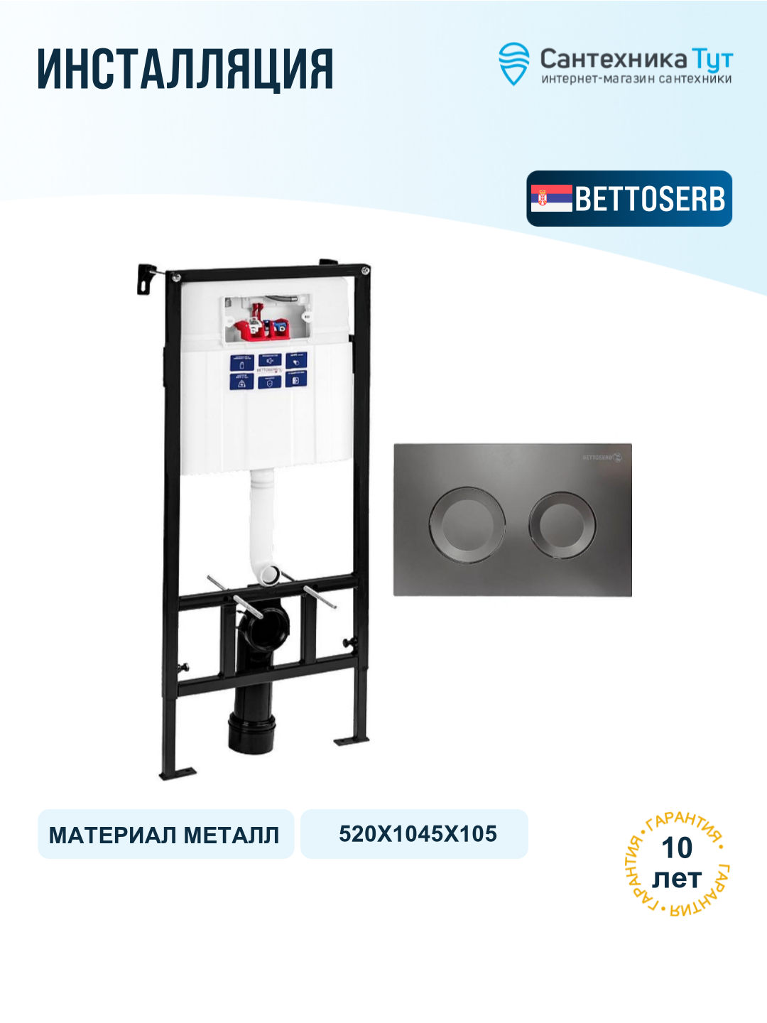 Инсталляция для унитаза Bettoserb Sava Fix Slim SET40006442 с бачком и кнопкой смыва графит