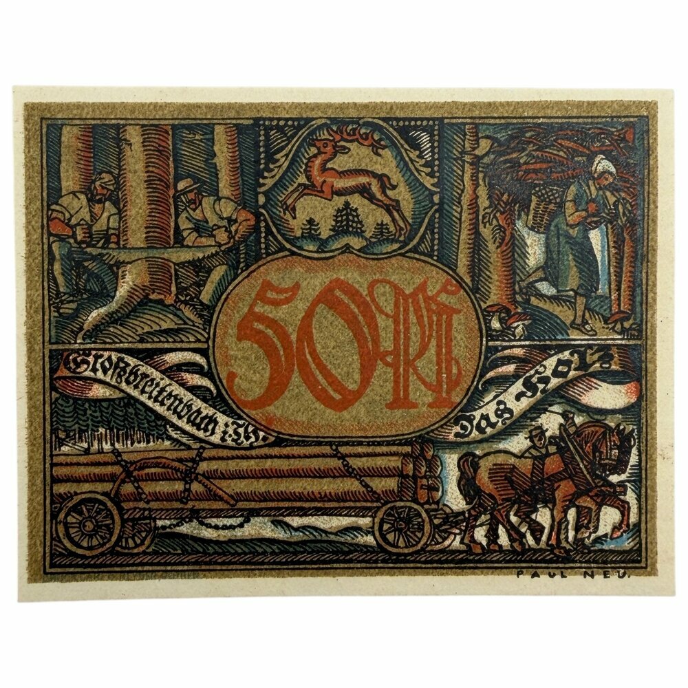 Германия (Веймарская республика) Гросбрайтенбах 50 пфеннигов 1921 г. (Лесозаготовка)