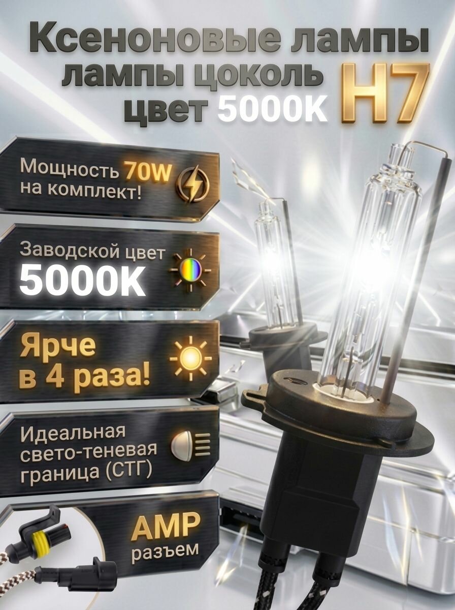 Ксеноновые лампы цоколь H7 цвет 5000K (2 шт.)
