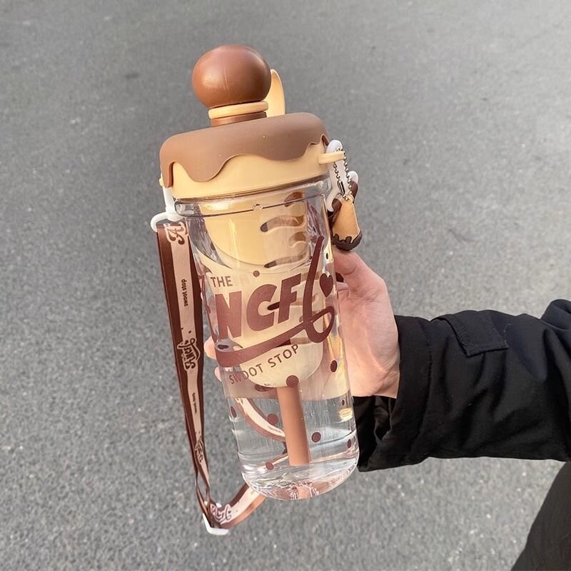 Высококачественная сладкая конусная кружка для девочек с ремешком, разделением для чая и воды, большая емкость, пластиковая спортивная кружка с трубочкой