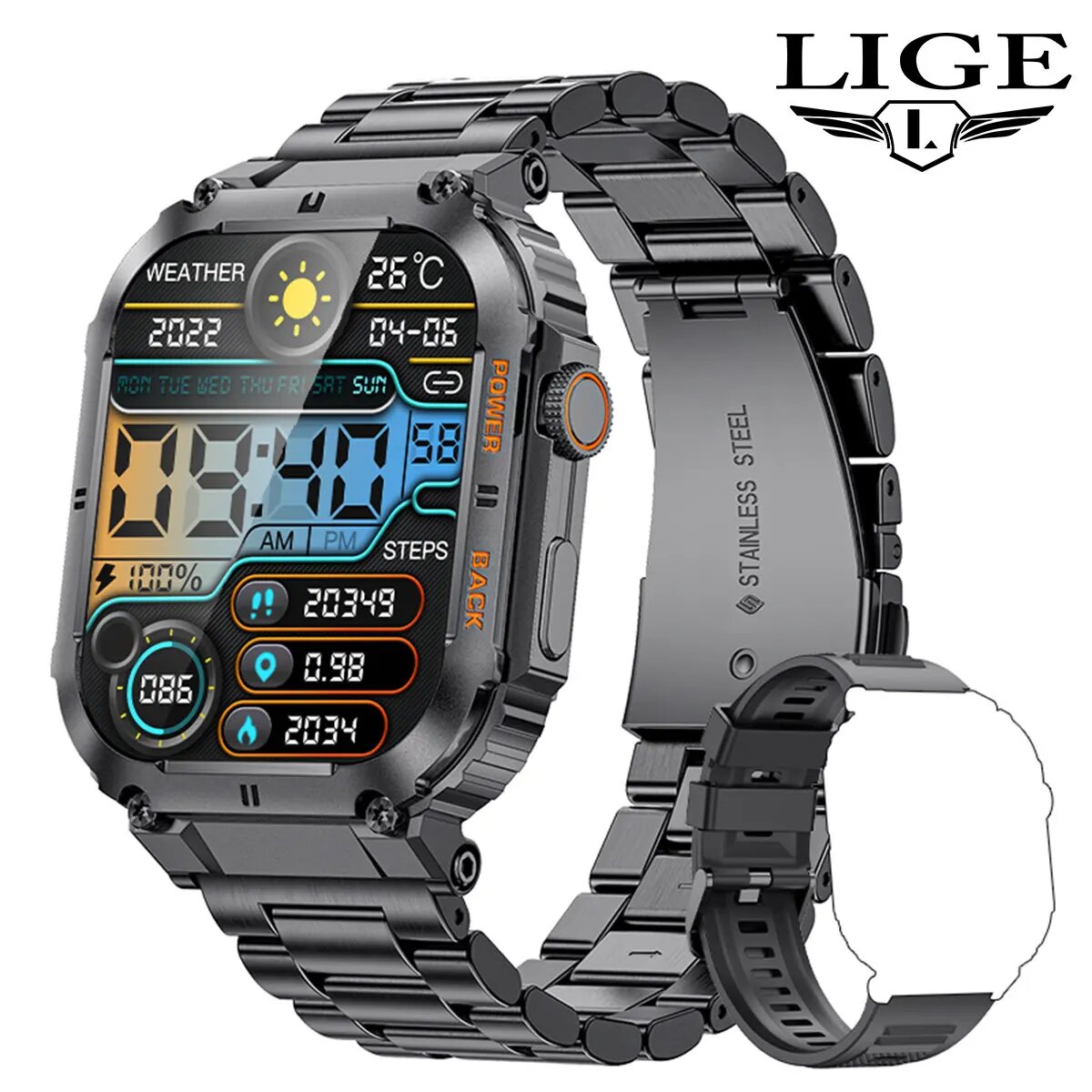 LIGE 2024 Мужские Умные Часы steel black