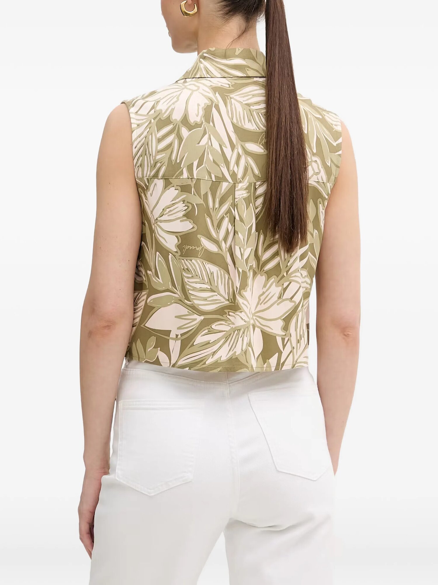 Рубашка GAUDI Leaf-print sleeveless shirt, размер 42, зеленый — фото 1