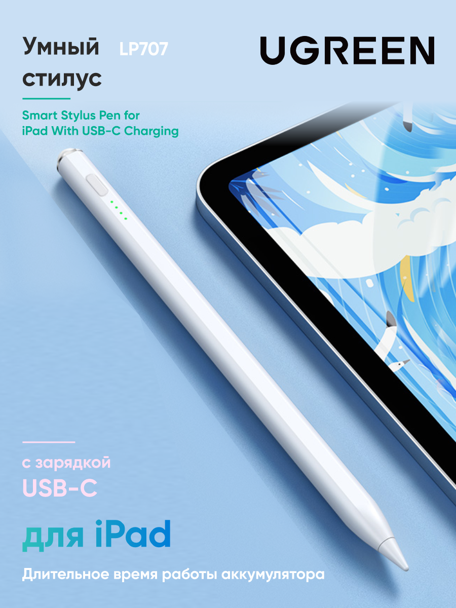 Стилус UGREEN LP787 (25942) Smart Stylus Pen for iPad With USB-C Charging. Цвет: белый