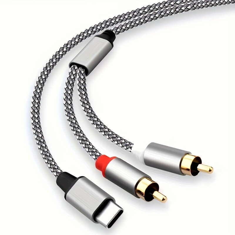 Кабель USB C на RCA, аудиокабель Type-C на 2 RCA для колонок, усилителя, ноутбука, 1 м, цвет Fish silk gun