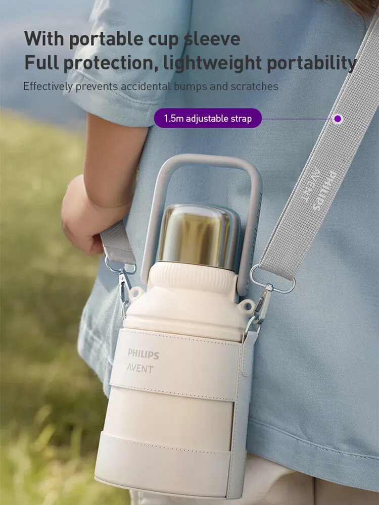 PHILIPS AVENT Термокружка, 1 л, светло-серый, 12 часов сохранения тепла и холода, с регулируемым ремнем