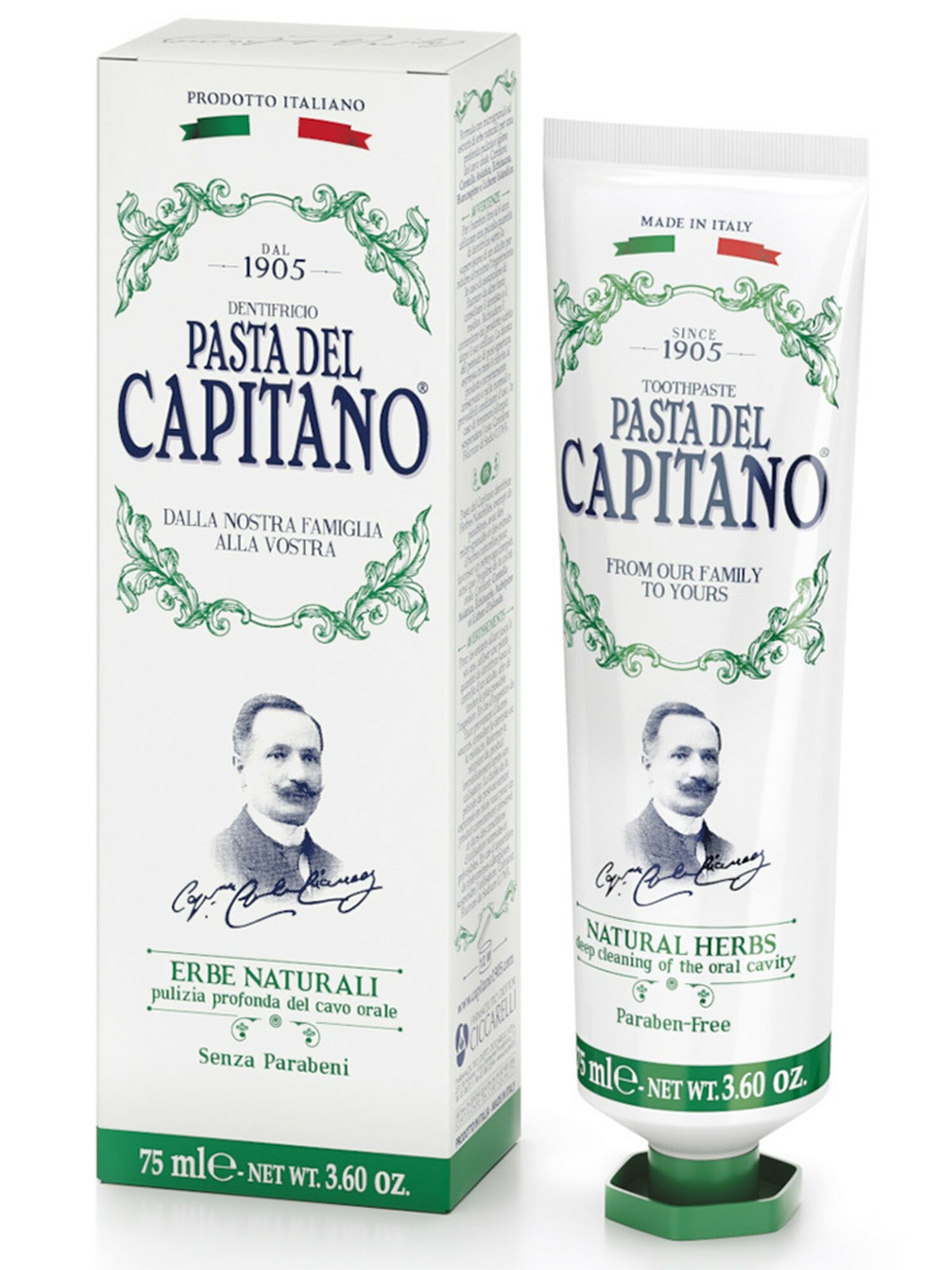 PASTA DEL CAPITANO 1905 зубная паста натуральные травы 75МЛ — Зубная паста 75 мл, туба в картонной коробке.