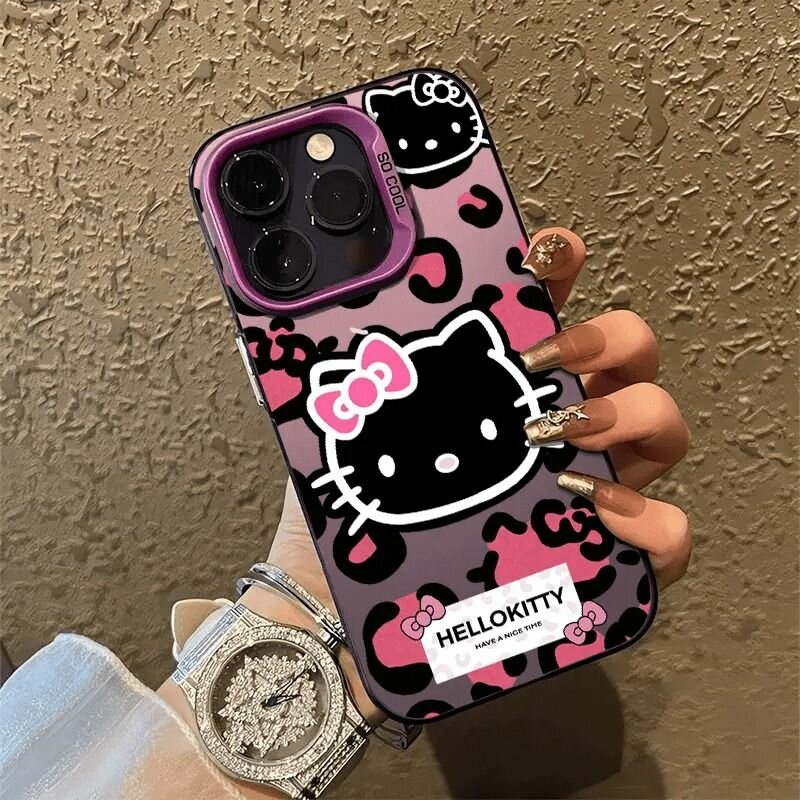 Чехол на Aйфон 13/14 / IPHONE 13/14 с дизайном Hello Kitty на леопардовом фоне, силиконовый антиударный