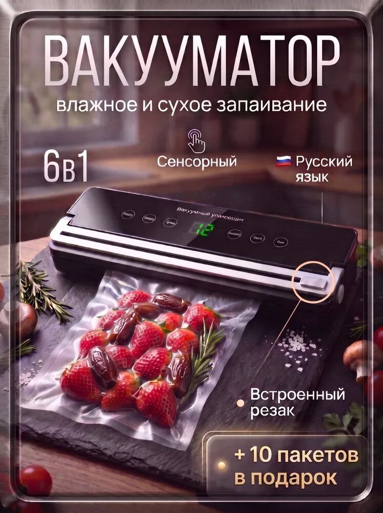 Вакууматор для продуктов с резаком 6в1 Smart Street / Вакуумный упаковщик