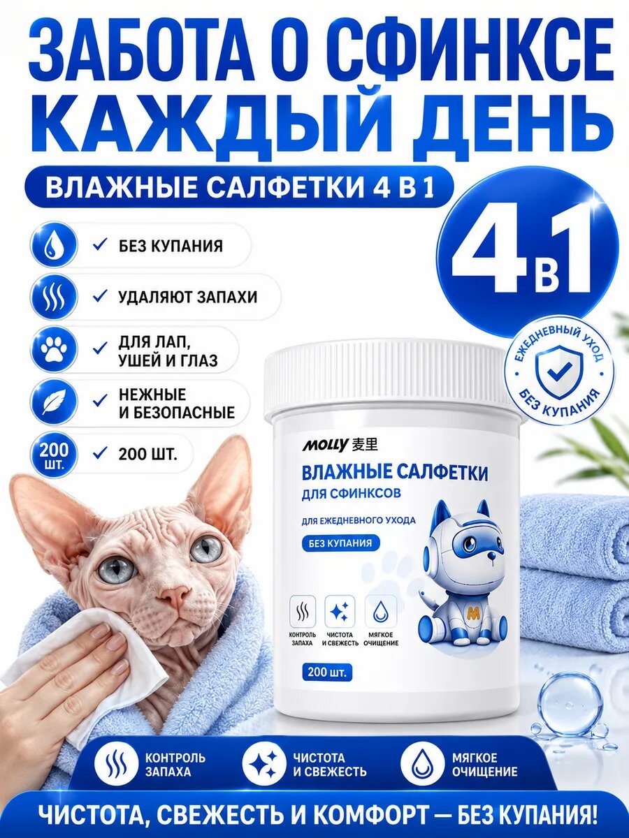 Салфетки для кошек сфинкс для глаз и ушей