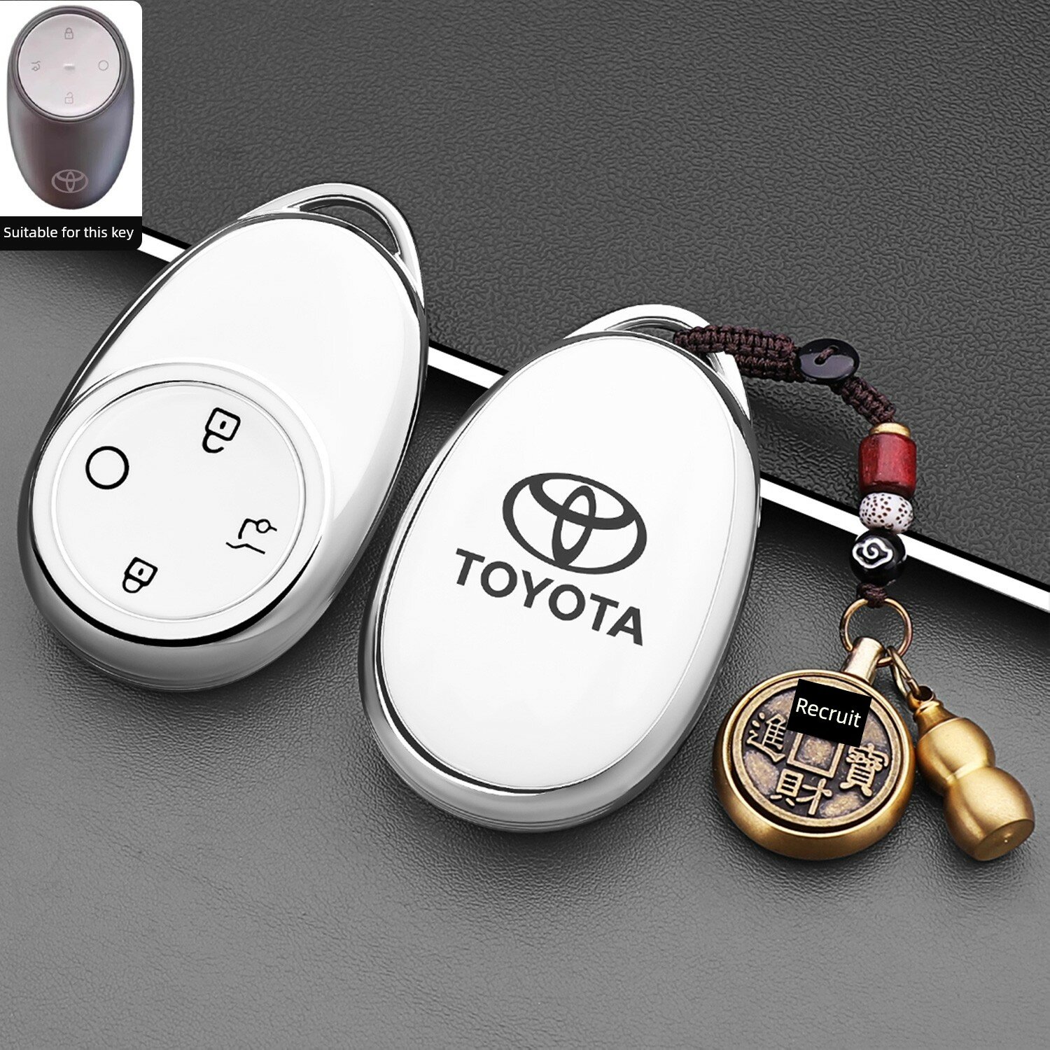 Белый чехол для ключа Toyota BZ3X с застежкой 'Счастливая монета' - премиум чехол для автомобильного брелока 2025-2026