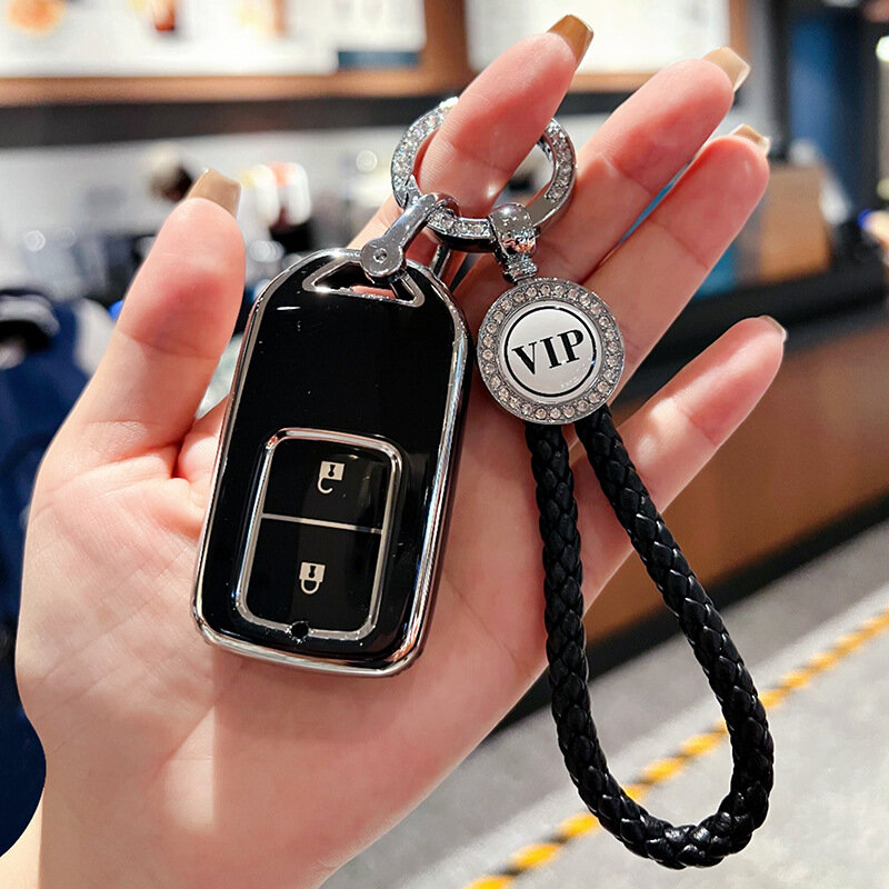 2-кнопочный брелок с черной диамантовой биркой и веревкой для Honda Civic 10-го поколения, Accord, CR-V, Odyssey, Fit -