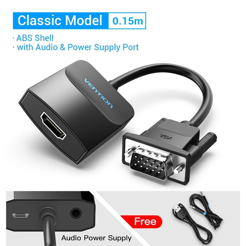 Переходник VGA на HDMI Vention, 0.15m, ABS