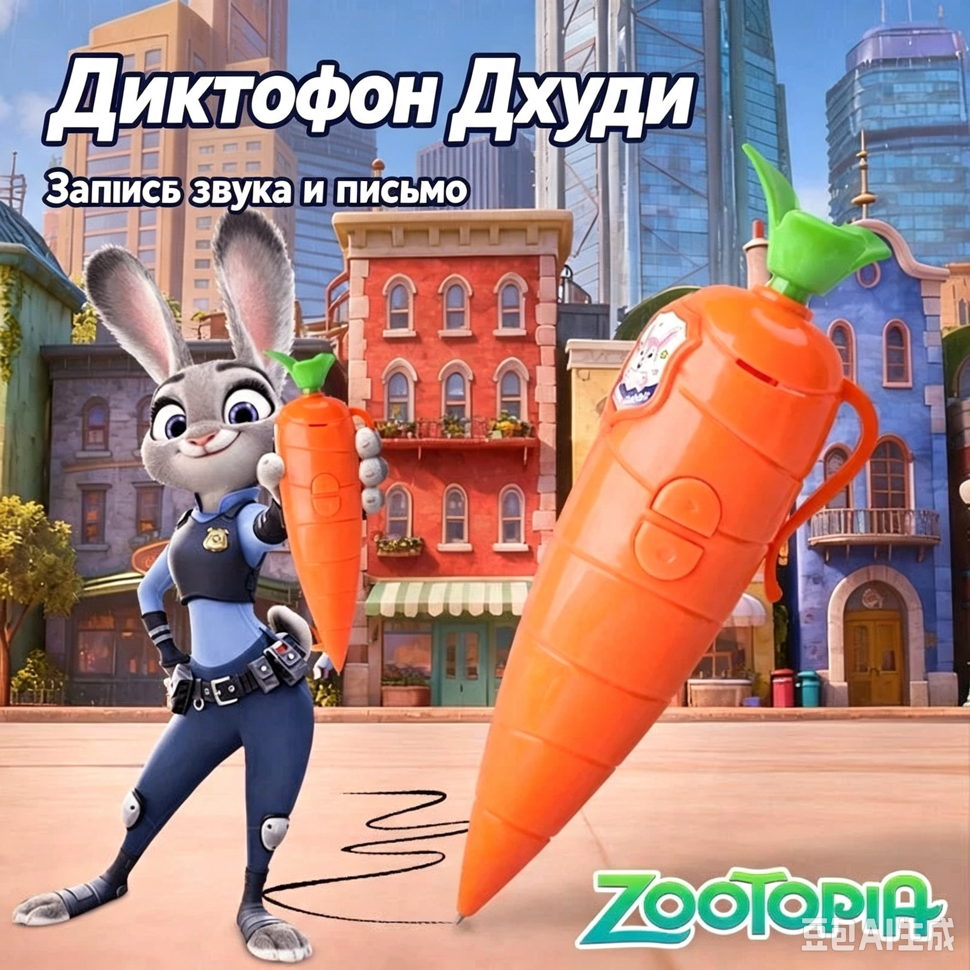 Игрушка-рекордер с Ником, Джуди и Гейри из "Зоопарка" - полицейский кролик с морковью.