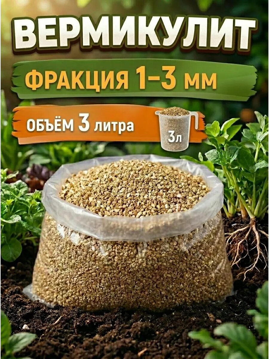 Вермикулит 3л 1-3мм для растений цветов разрыхлитель почвы