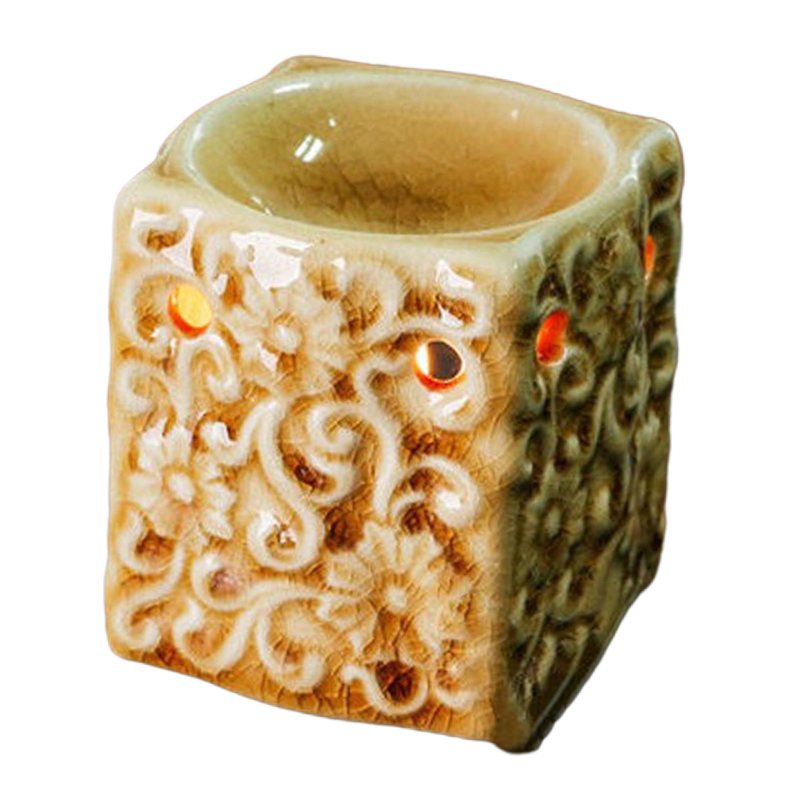 Ceramic Essential Oil Burner Aromatherapy Tealight Candle Wax Melt Holder Square Yellow7.5x7cm