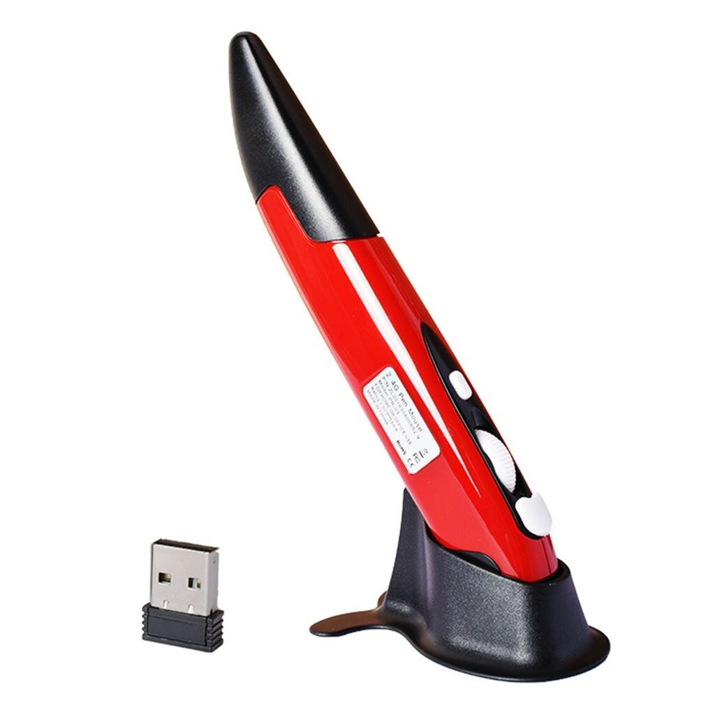 Беспроводная мини-мышь-перо 2,4 ГГц, оптическая USB, карманная, для рисования и письма, для ноутбука, красная.