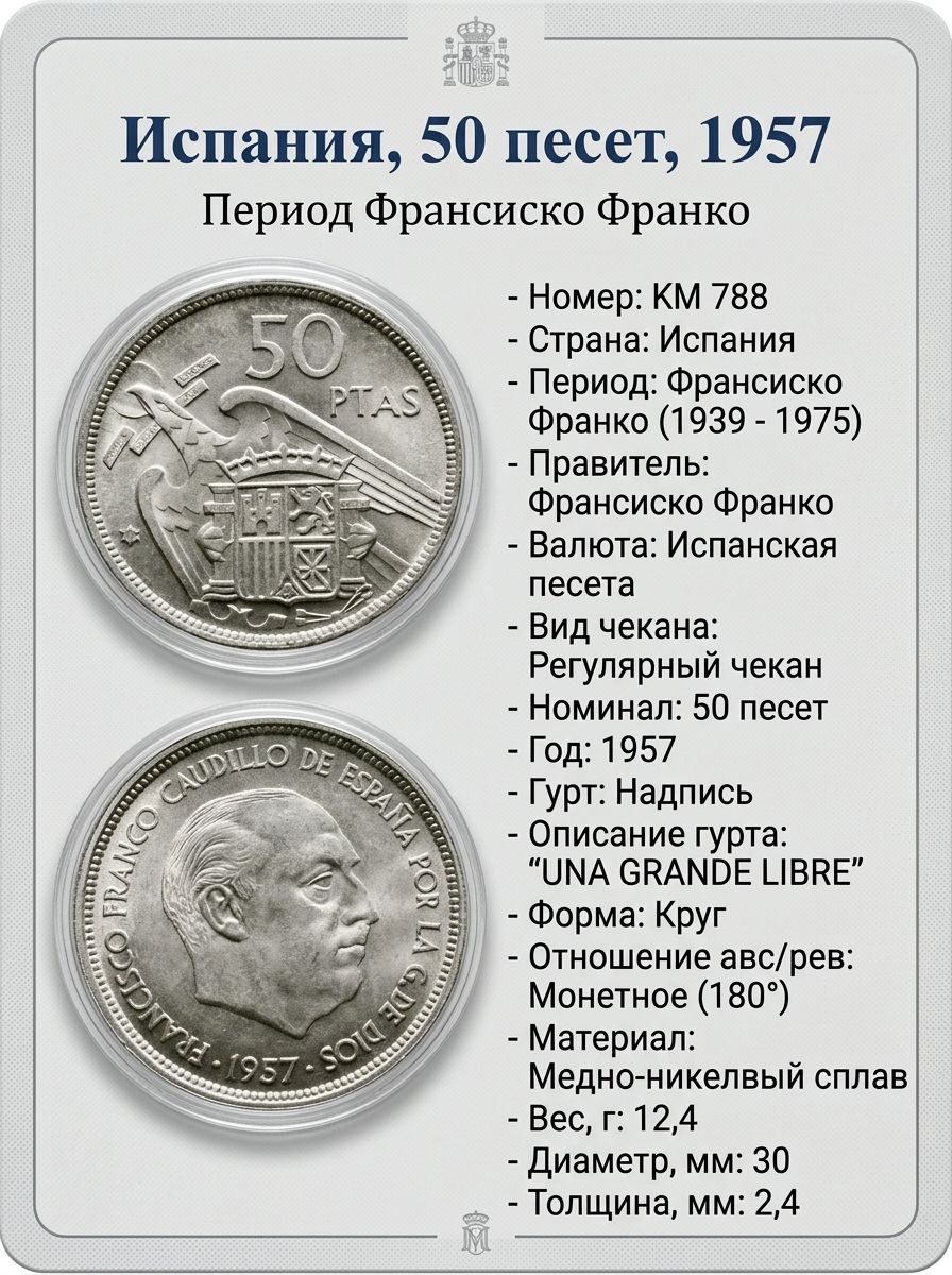 Испания 50 песет, 1957 Франсиско Франко UNC