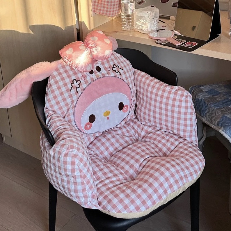 Подушка‑сиденье My Melody полуобъемная, в клетку розовая, утолщенная, с ремешками, 45×45×40 см