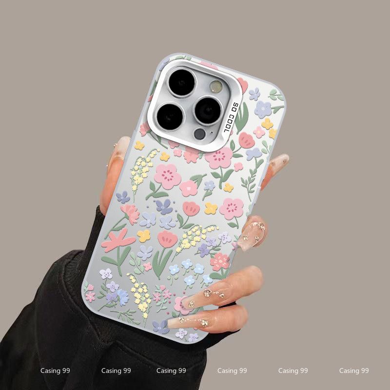 Чехол на Aйфон 15 Про / IPHONE 15 PRO белое с принтом Макароновые мелкие цветы стиле силиконовый противоударный