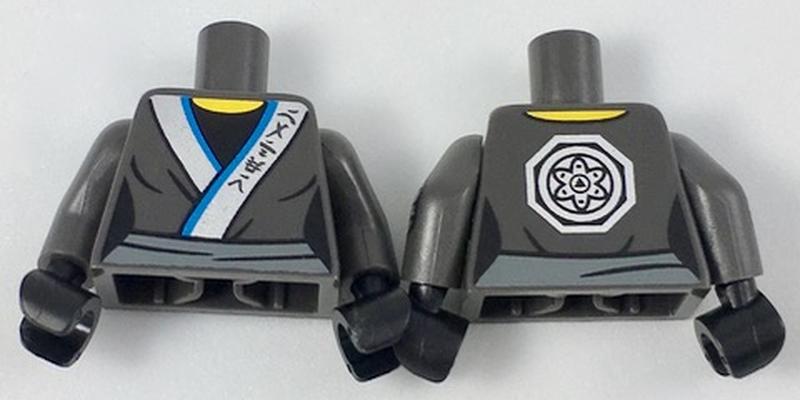 Деталь Lego 973pb2804c01 Torso Ninjago Female Robe with Ninjago Logogram 'WATER', Silver Medallion Pattern / Pearl Dark Gray Arms with Silver Elbow Pads Pattern / Black Hands