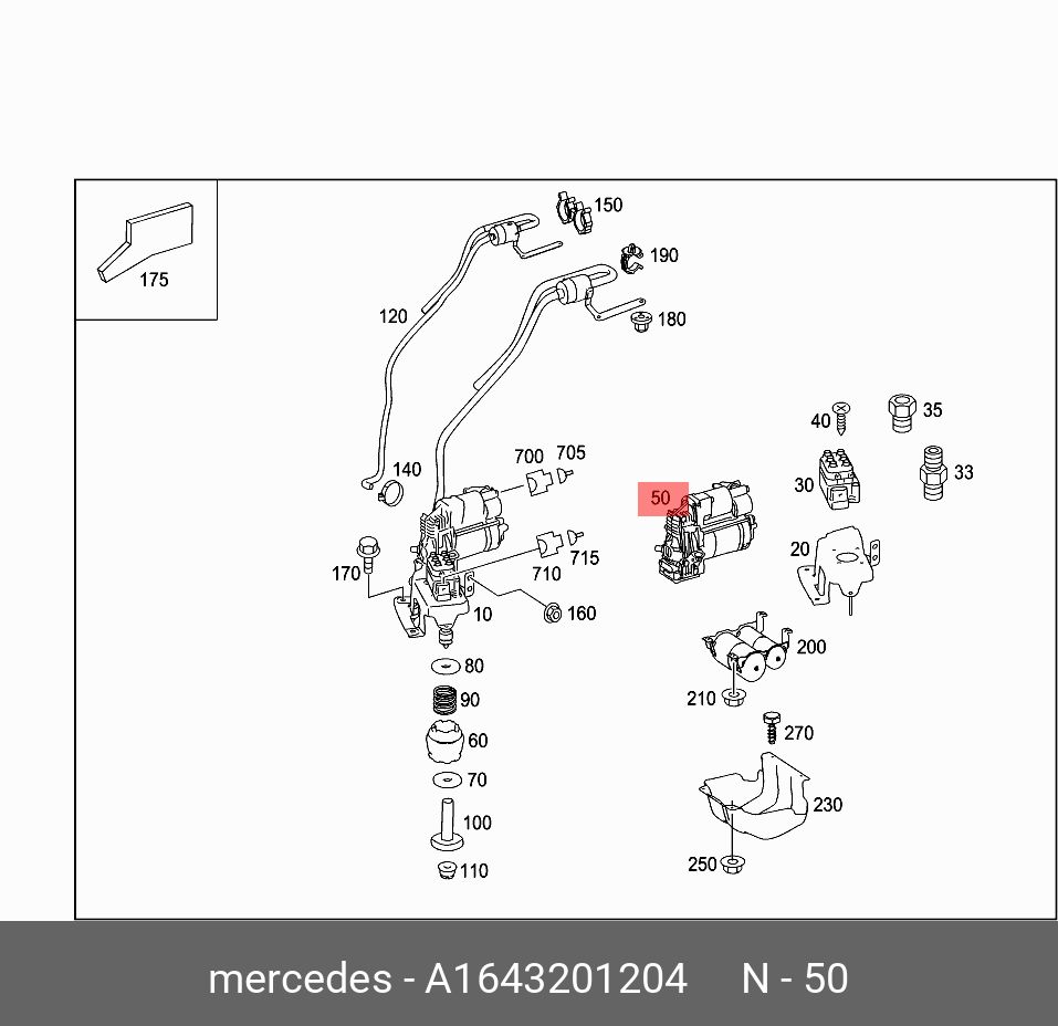 Компрессор пневмоподвески ML/GL(W164), Omegation ASP10002 (аналог Mercedes-Benz A1643201204)