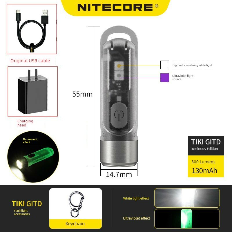 Портативный мини-фонарик Nitecore на брелоке, флуоресцентный фиолетовый свет, детектор валют, EDC, портативный фонарик