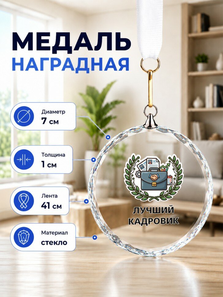 Наградная медаль из стекла с надписью "лучший кадровик"