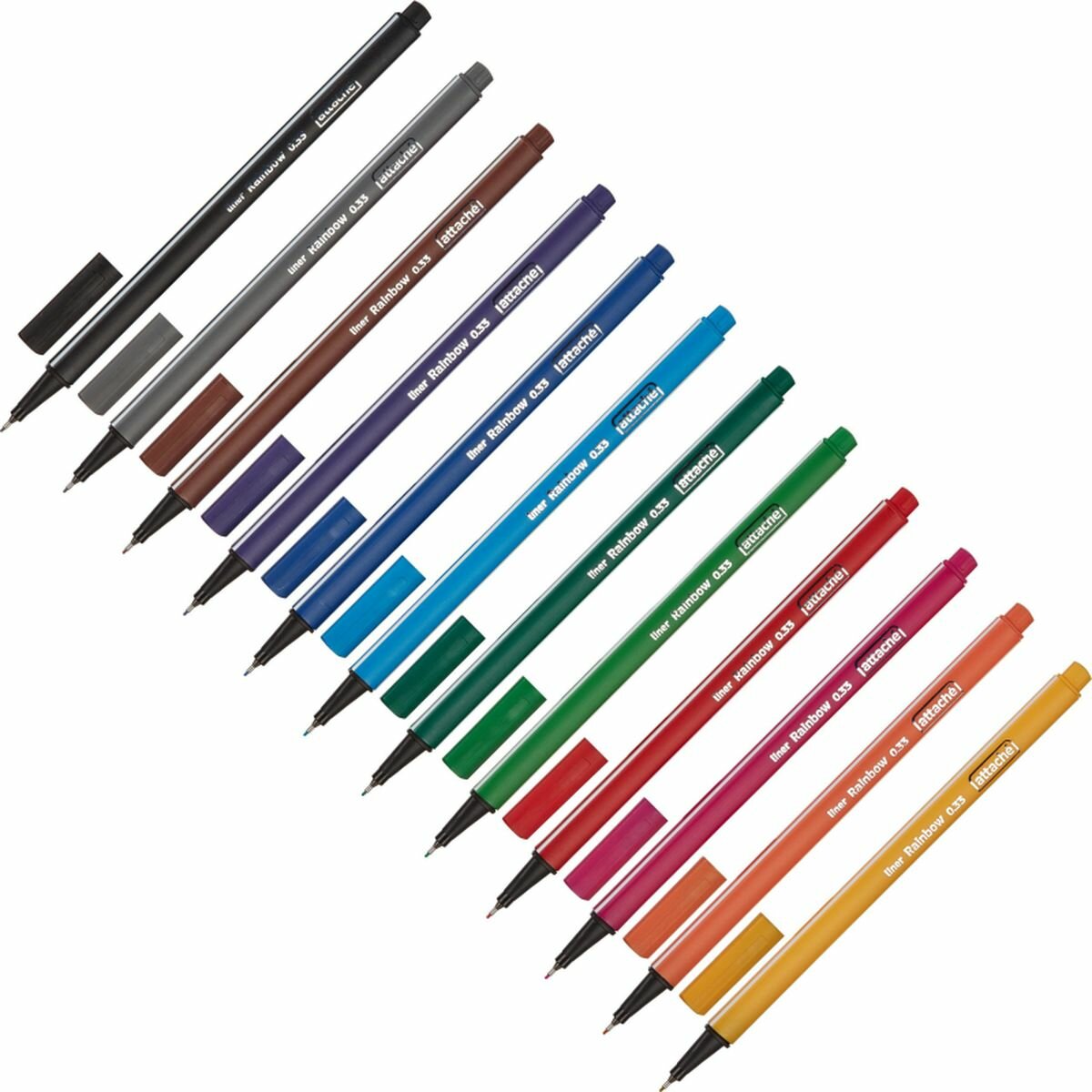 Набор капиллярных ручек Attache Rainbow (0.4мм, трехгранные, 12 цветов) 12шт.