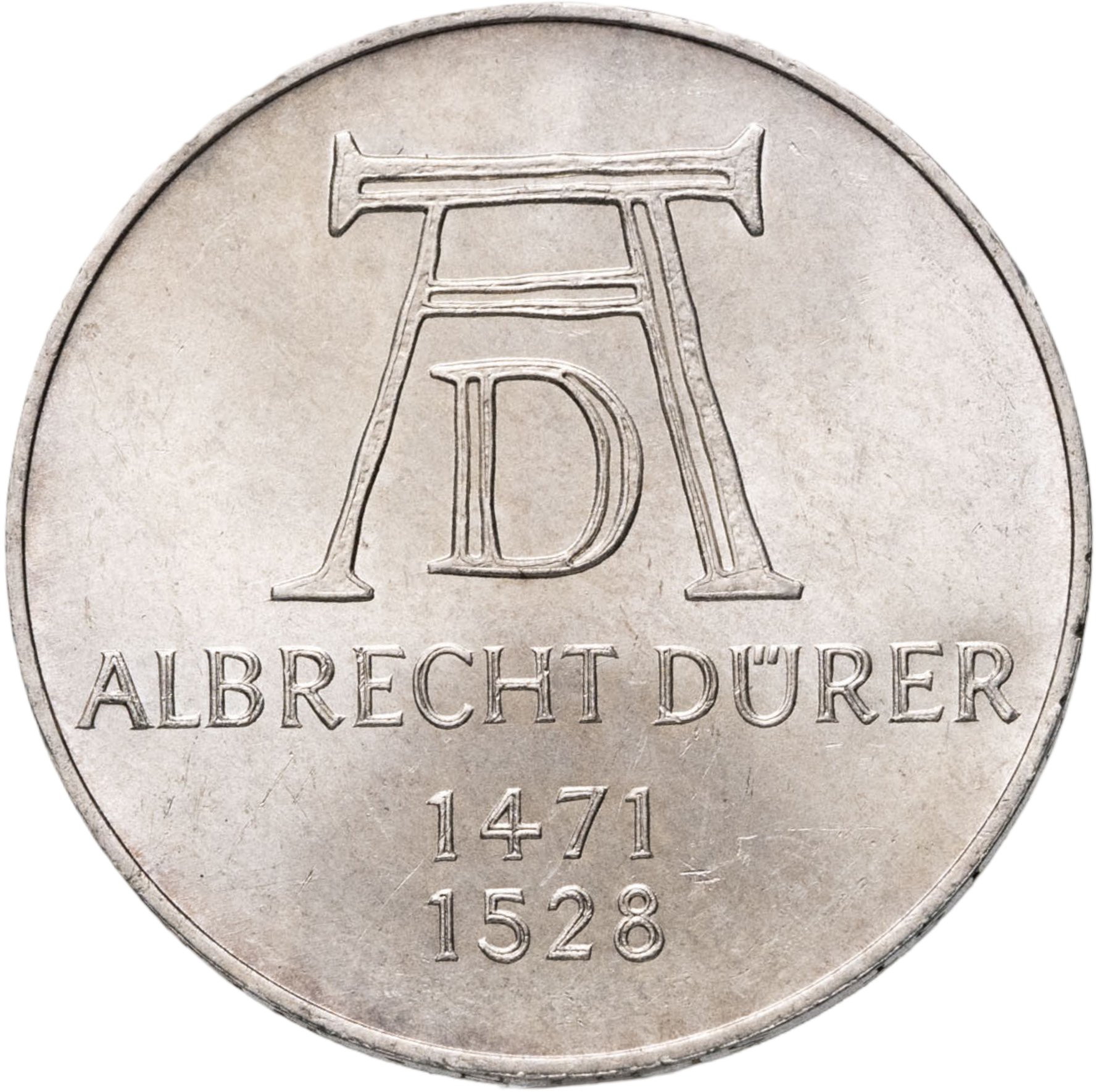Германия 5 марок deutsche mark 1971 500 лет со дня рождения Альбрехта Дюрера, Серебро 625, в сохранности UNC