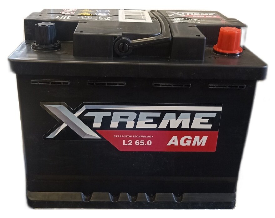 Аккумулятор автомобильный Xtreme AGM 65 А/ч 650 А обр. пол. Евро авто (242х175х190) L2.0