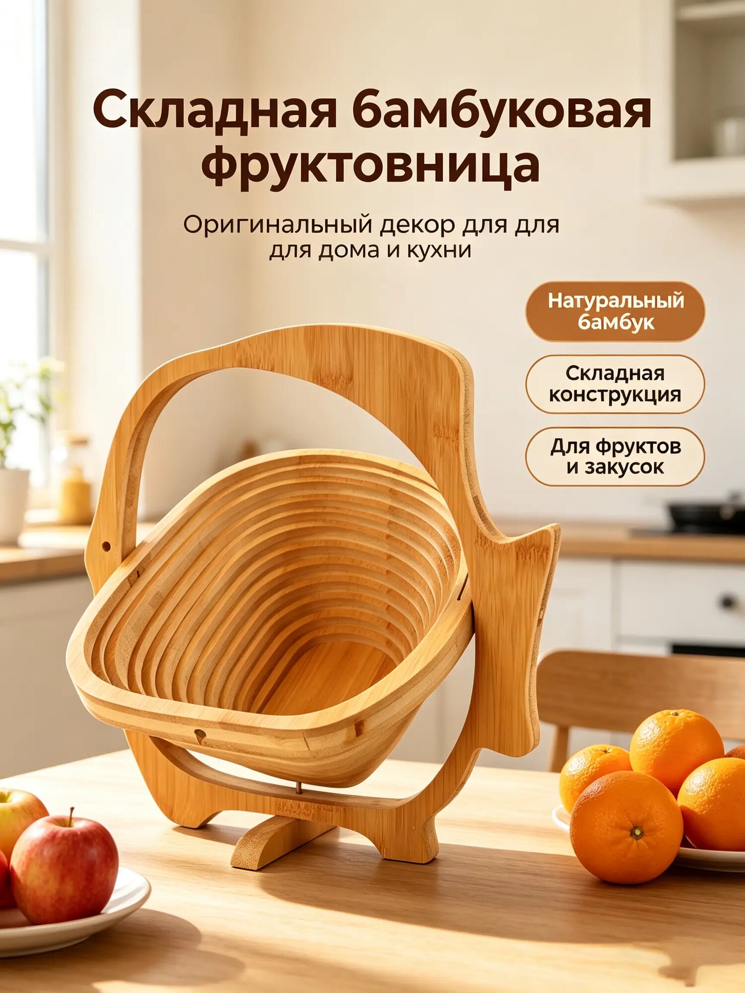 Оригинальная складная бамбуковая фруктовница‑декор для дома и кухни