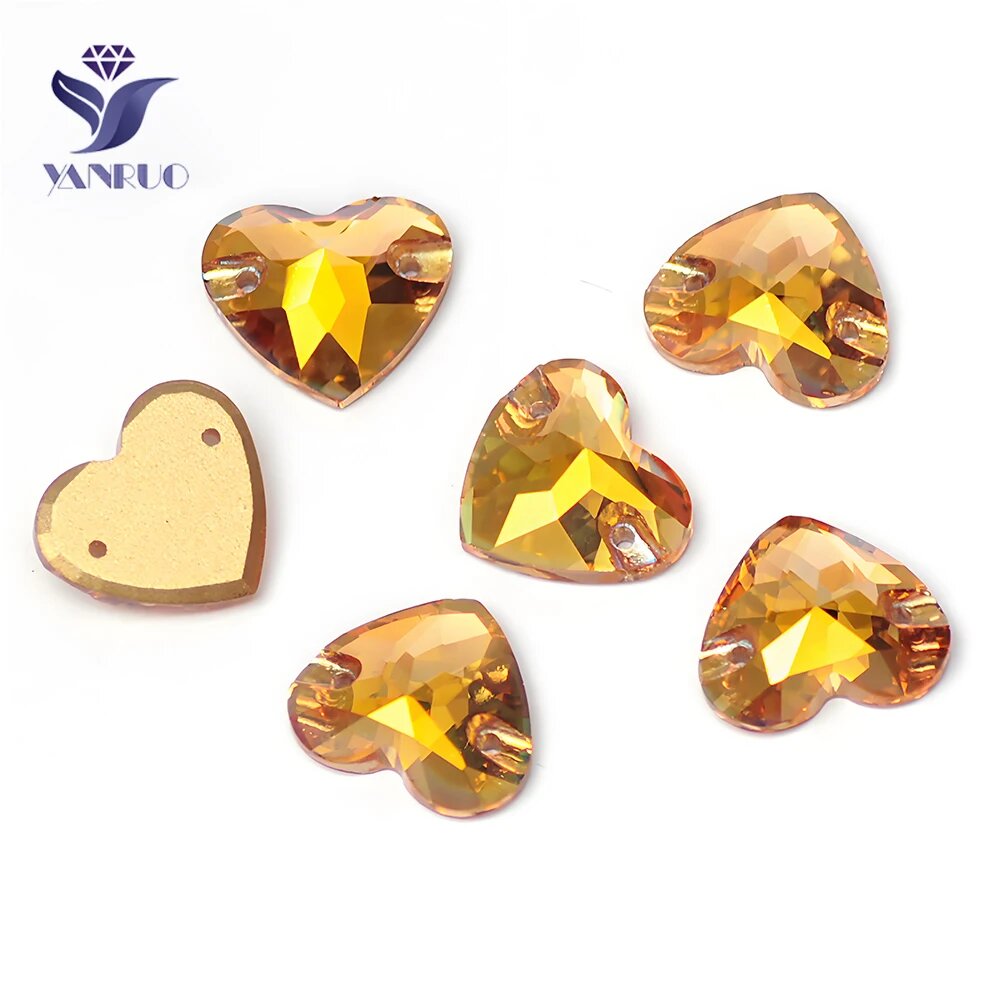 Стразы YANRUO Heart 6A высшего качества: блестящие стеклянные камни и кристаллы для пришивания, плоские стразы для декора платьев