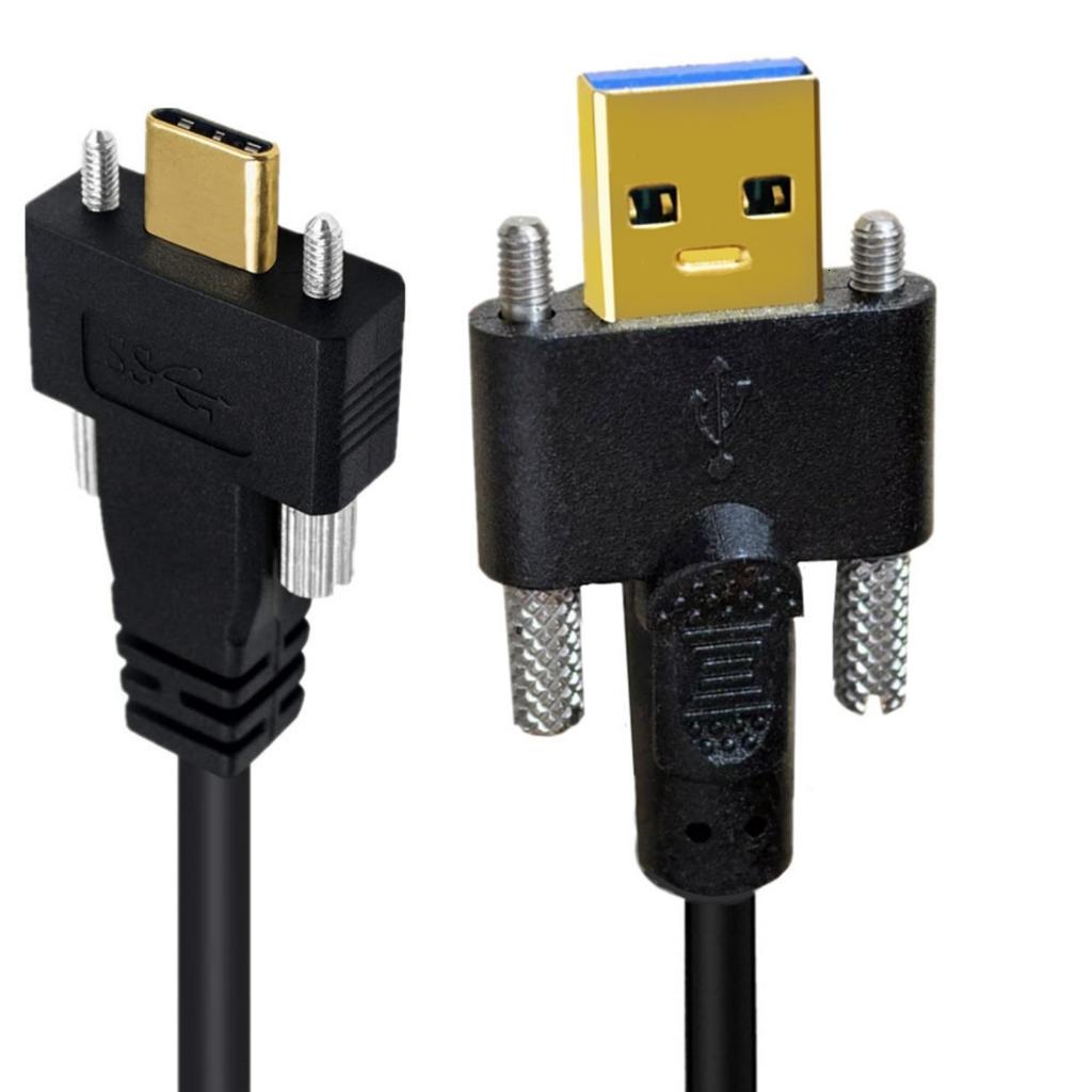 Кабель USB3.1 Type C – USB3.0 с угловым разъемом 90° и винтами для панели, 0.5m - Верхние Двойные винты