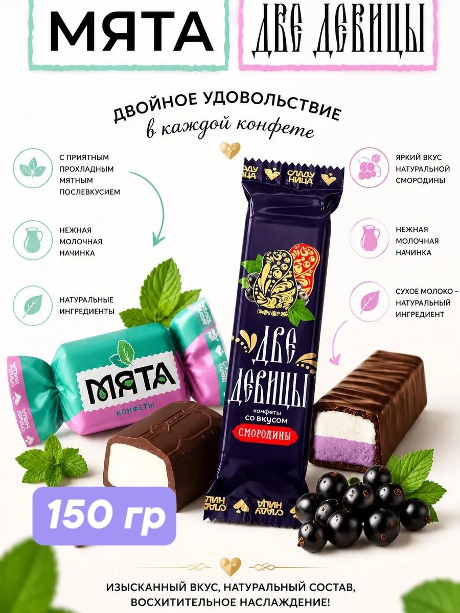 Мятные конфеты и смородиновые конфеты 150гр