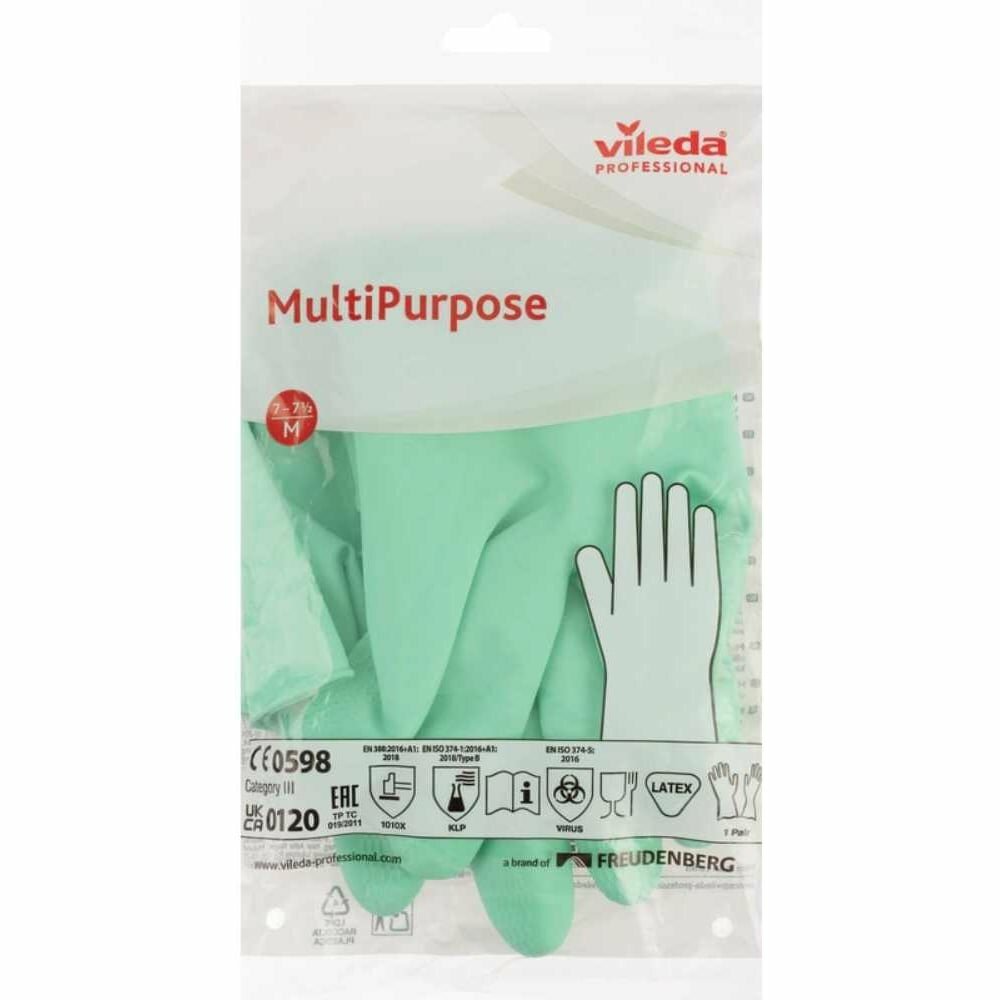 Перчатки резиновые многоцелевые Vileda Professional M, зеленый 7366