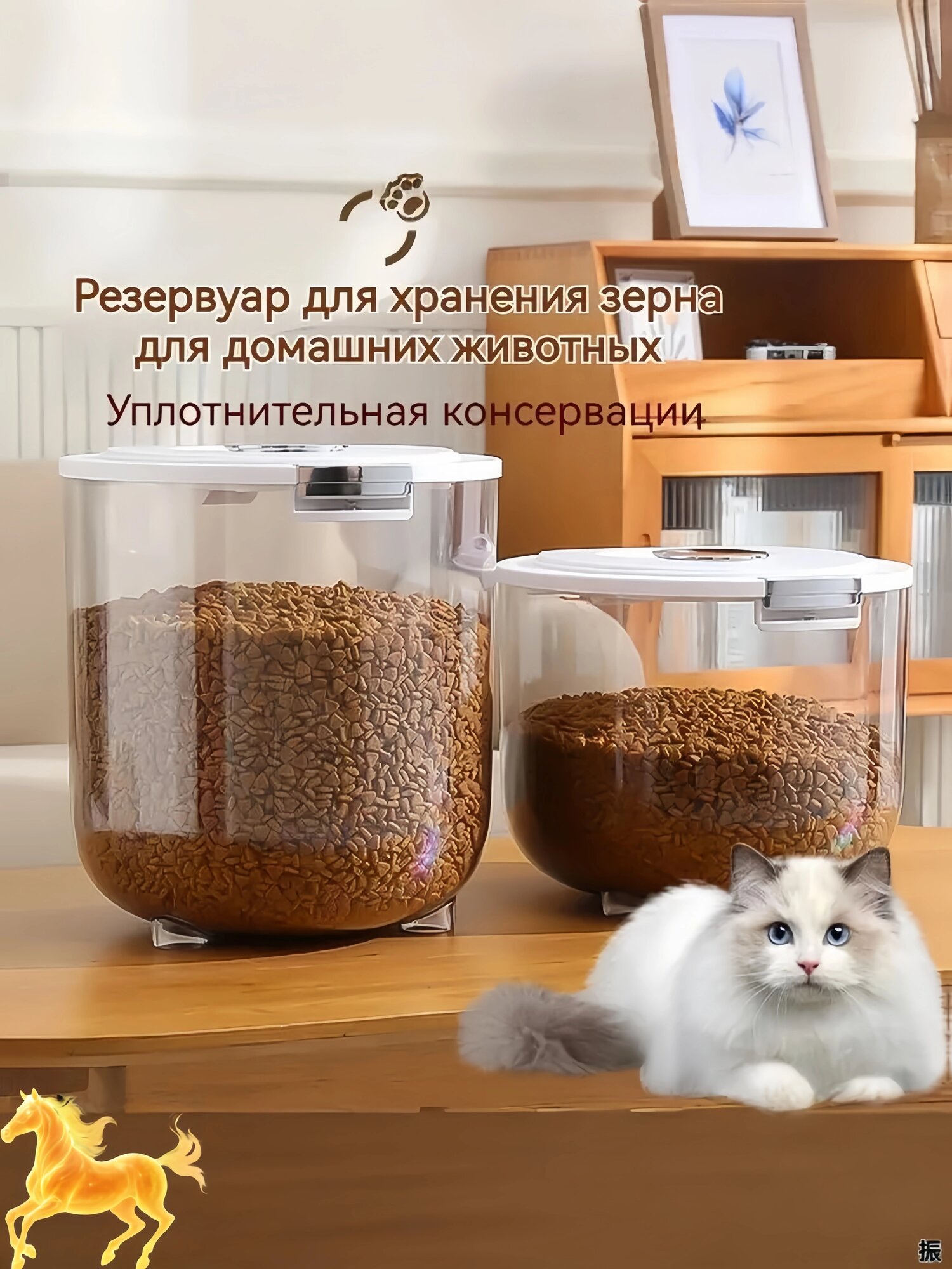 Контейнер для корма, влагонепроницаемый и герметичный，23.5*21CM，белое，Вмещает 5 кг продуктов
