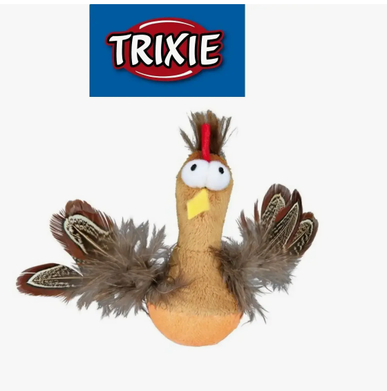 Игрушка для кошек TRIXIE Курица с микрочипом с перьями, 10см