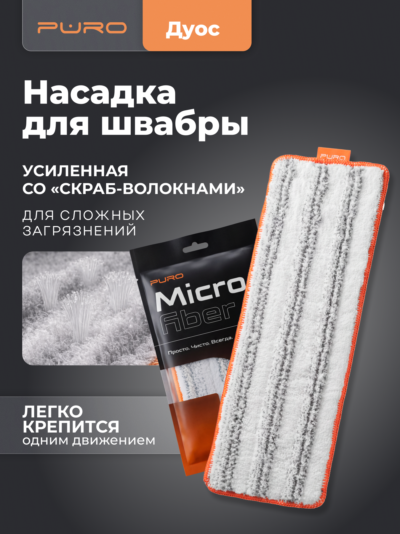 Насадка из микрофибры с нейлоном для швабры с отжимом PURO DUOS, 1 штука